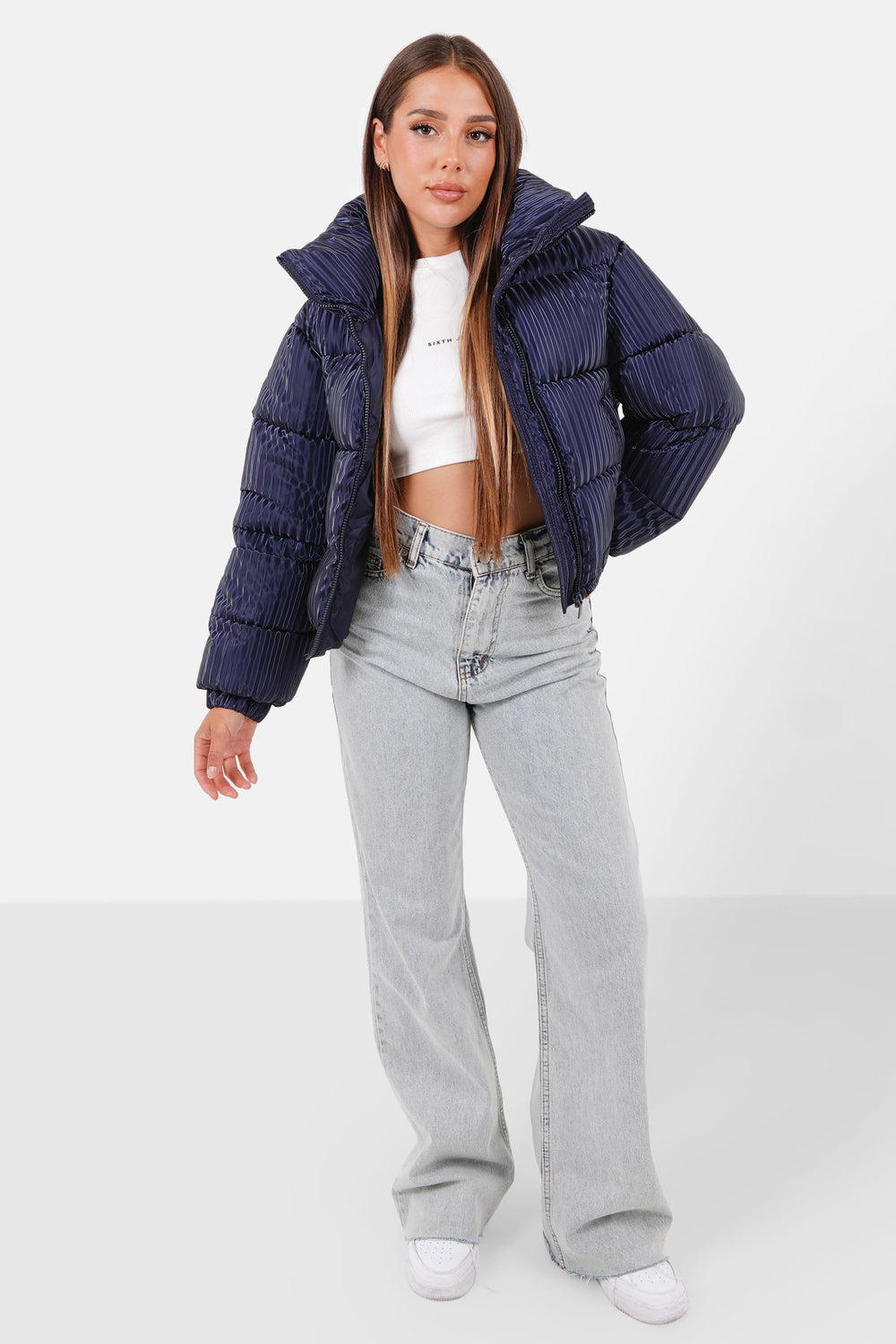 Shiny padded jacket Blue – Sixth June